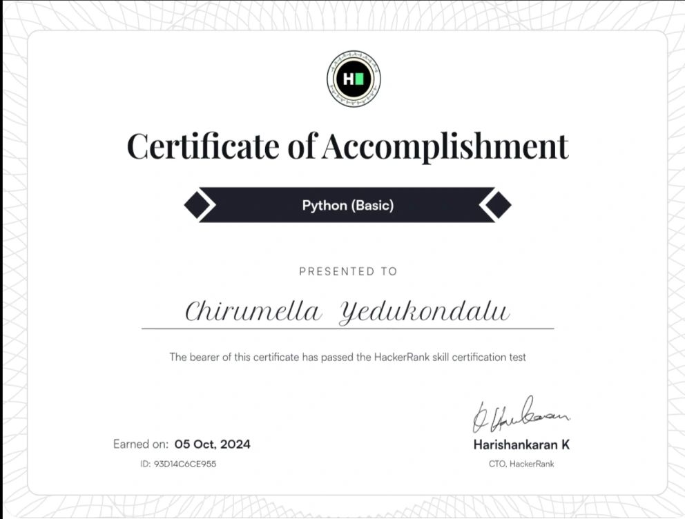 Yedukondalu Chirumella on LinkedIn: #python #programming #certification ... Yedukondalu Chirumella on LinkedIn: #python #programming #certification ...