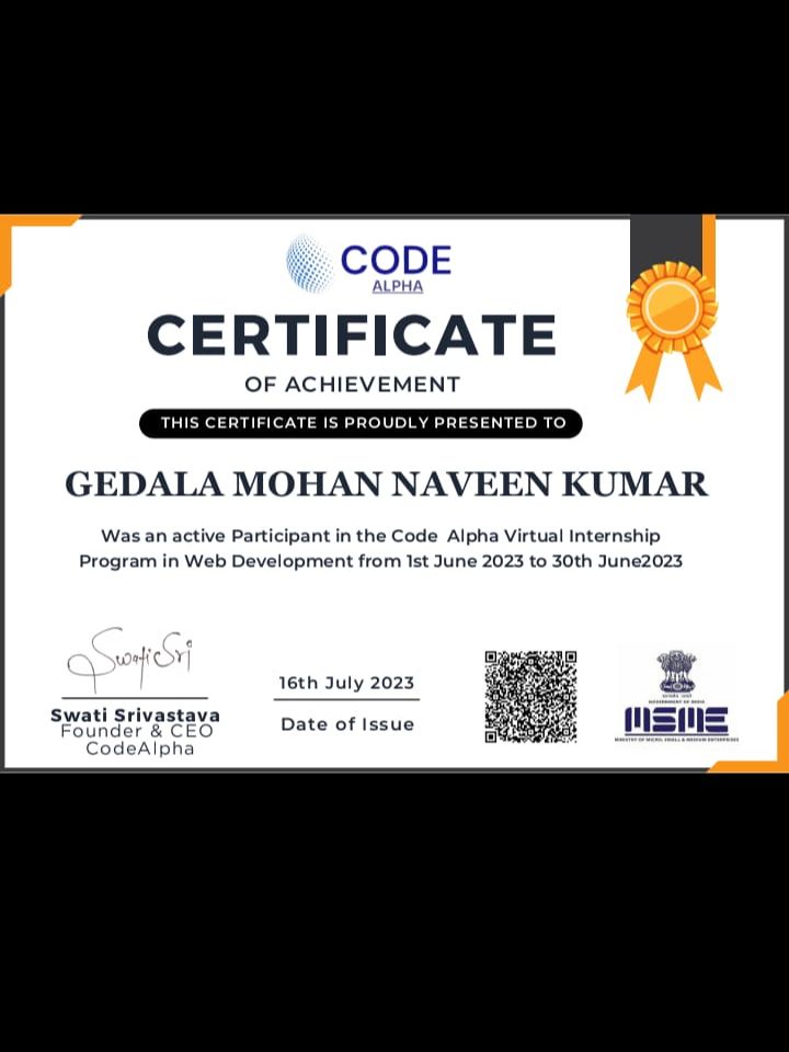 Mohan Naveen kumar Gedala on LinkedIn: #webdevelopment #internship Mohan Naveen kumar Gedala on LinkedIn: #webdevelopment #internship