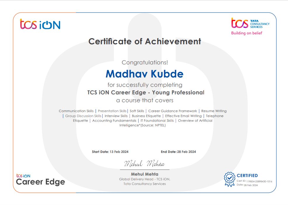 Madhav Kubde on LinkedIn: #tcsion #professionaldevelopment Madhav Kubde on LinkedIn: #tcsion #professionaldevelopment