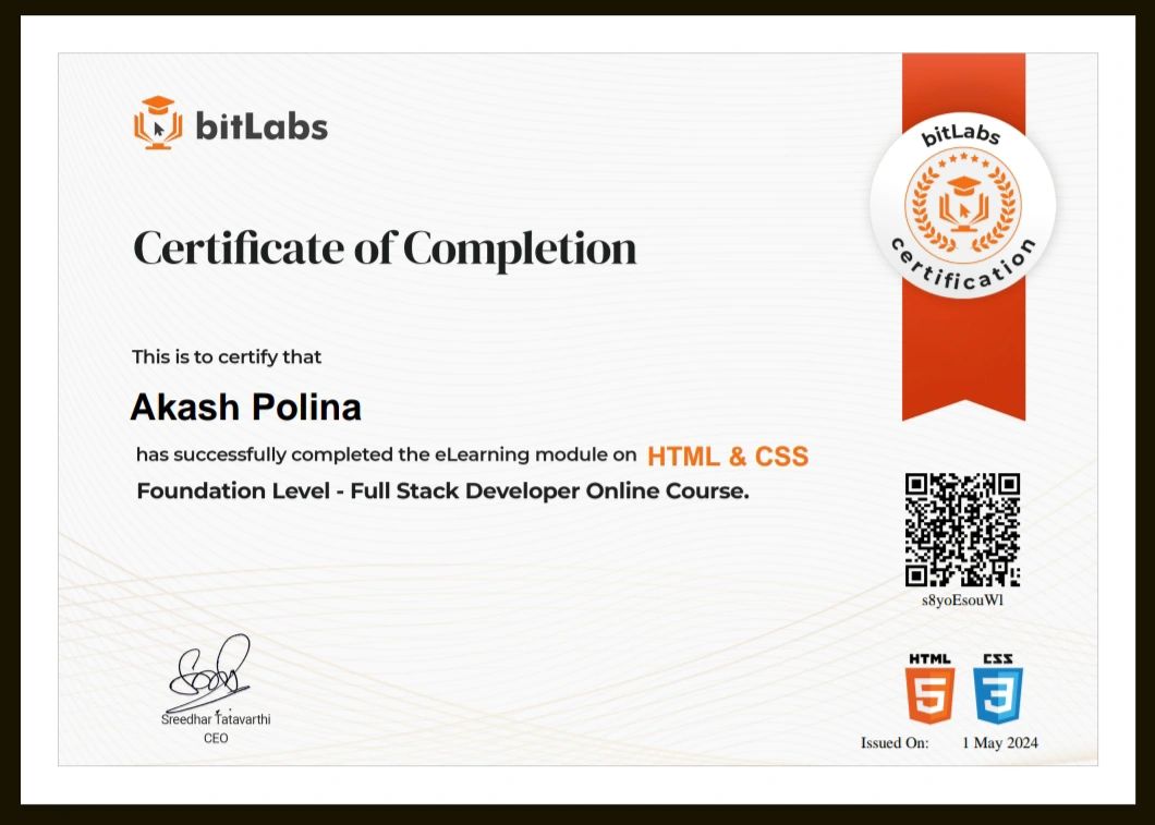 Akash Polina on LinkedIn: #bitlabs #html #css #coursecompletion #throwback Akash Polina on LinkedIn: #bitlabs #html #css #coursecompletion #throwback