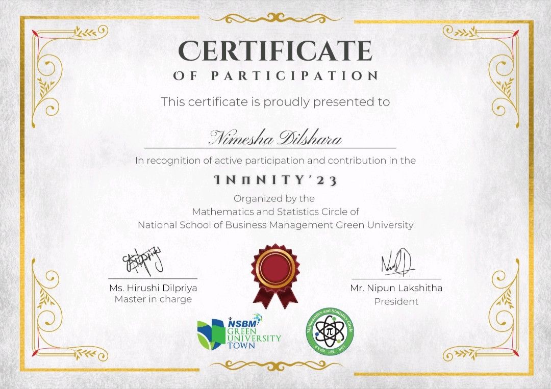 Nimeshi Dilshara on LinkedIn: #infinity2k23 #nsbm Nimeshi Dilshara on LinkedIn: #infinity2k23 #nsbm