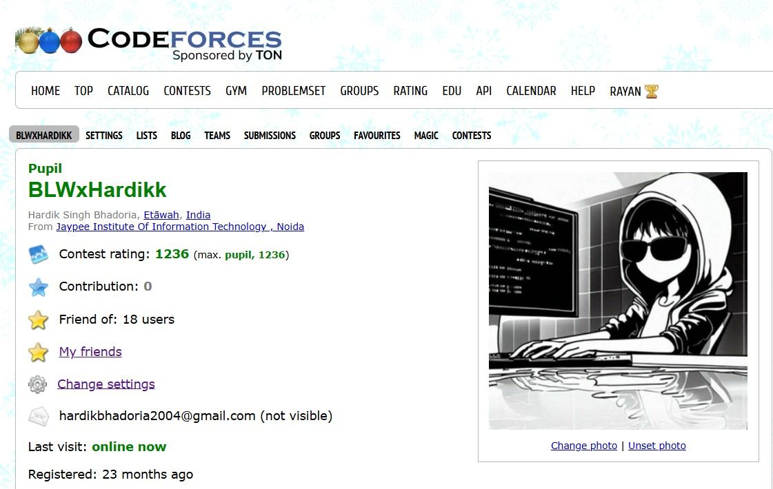 Hardik Singh Bhadoria on LinkedIn: #competitiveprogramming #codeforces ... Hardik Singh Bhadoria on LinkedIn: #competitiveprogramming #codeforces ...