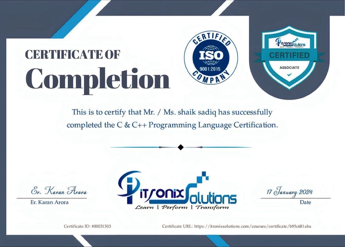 SHAIK SADIQ on LinkedIn: #certification #cprogramming #cpp # ... SHAIK SADIQ on LinkedIn: #certification #cprogramming #cpp # ...