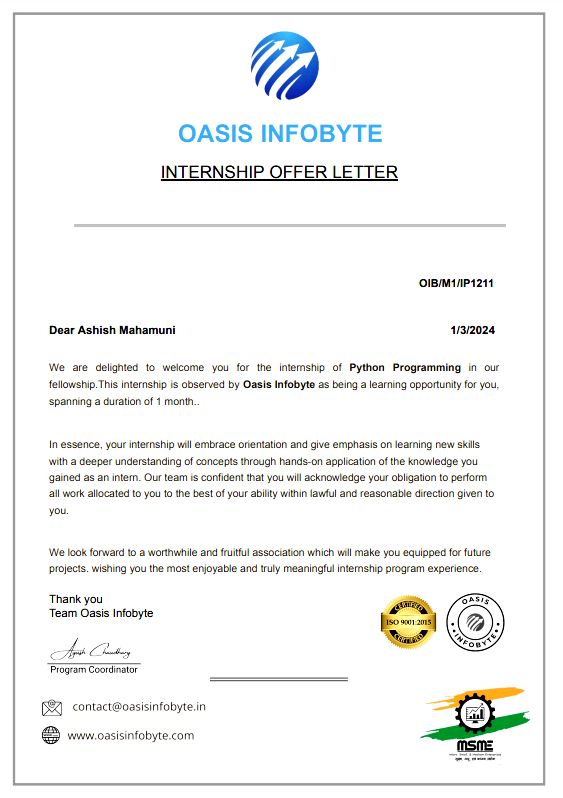 #python #internship #oasisinfobyte | Ashish Mahamuni #python #internship #oasisinfobyte | Ashish Mahamuni