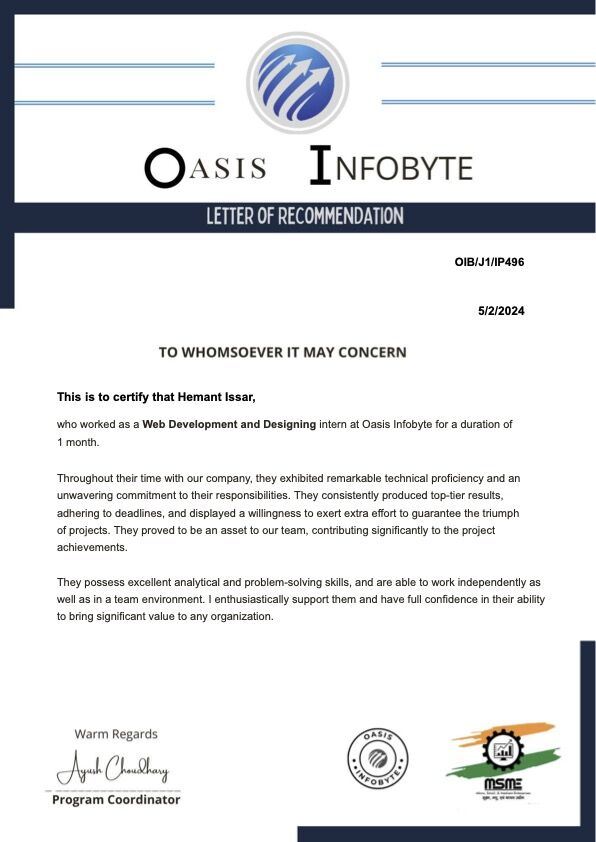 Hemant Issar on LinkedIn: #oasisinfobyte #oasisinfobyteinternship # ... Hemant Issar on LinkedIn: #oasisinfobyte #oasisinfobyteinternship # ...