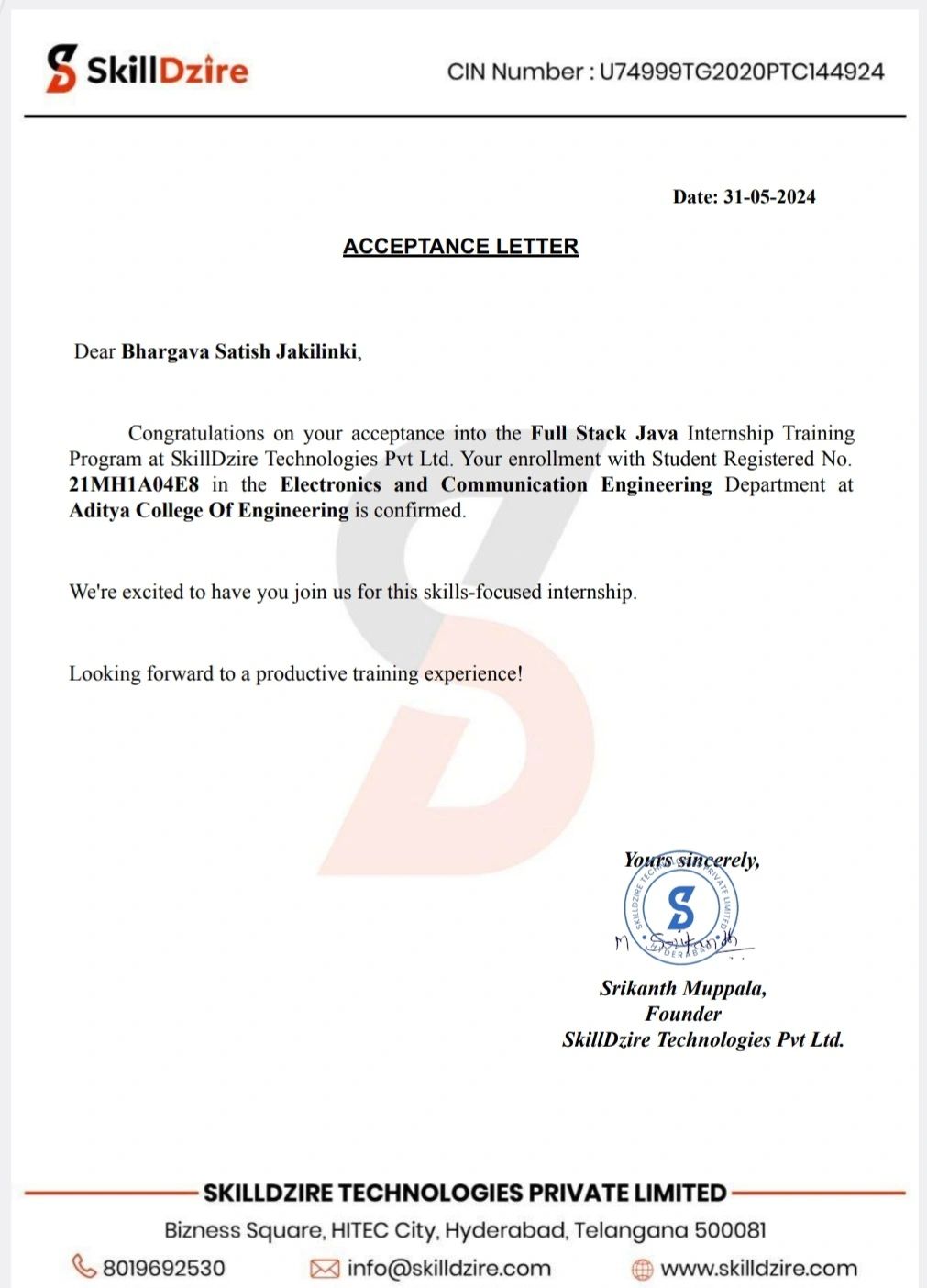 Bhargava Satish Jakilinki on LinkedIn: Full Stack Java Internship ... Bhargava Satish Jakilinki on LinkedIn: Full Stack Java Internship ...
