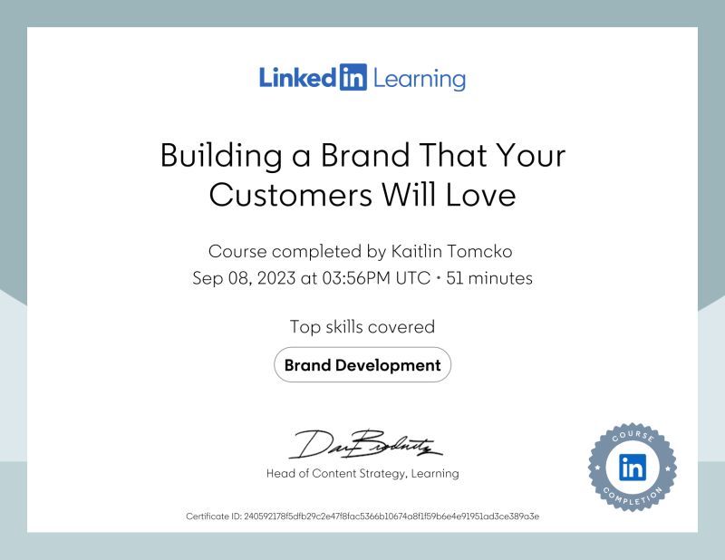 Kaitlin Tomcko on LinkedIn: Certificate of Completion Kaitlin Tomcko on LinkedIn: Certificate of Completion