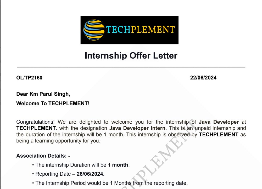 Parul Singh on LinkedIn: #javadeveloper #intern #techplement # ... Parul Singh on LinkedIn: #javadeveloper #intern #techplement # ...