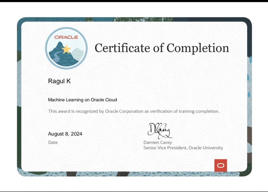 RAGUL.K K on LinkedIn: #learningneverstops #oracle # ... RAGUL.K K on LinkedIn: #learningneverstops #oracle # ...