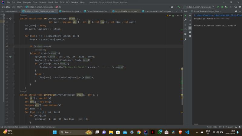 A bridge in a graph is an edge whose removal increases the number of ... A bridge in a graph is an edge whose removal increases the number of ...