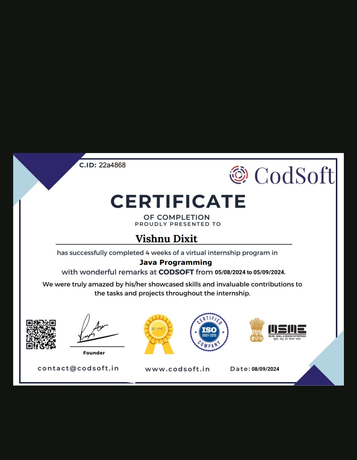 Vishnu Dixit on LinkedIn: #codsoft #coding #internship Vishnu Dixit on LinkedIn: #codsoft #coding #internship