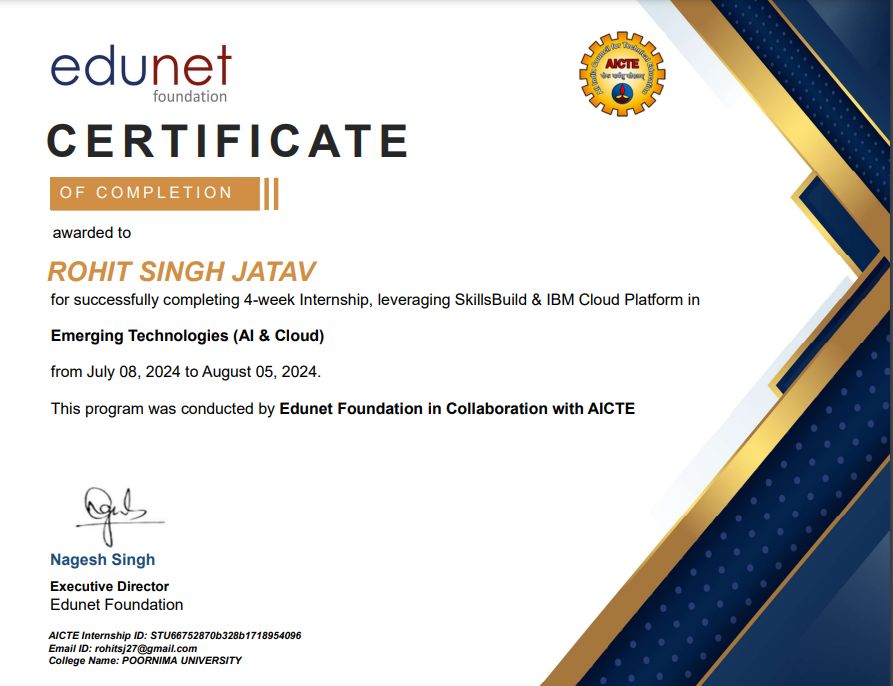 Rohit Singh Jatav on LinkedIn: #internship #edunet #aicte #ibm # ... Rohit Singh Jatav on LinkedIn: #internship #edunet #aicte #ibm # ...