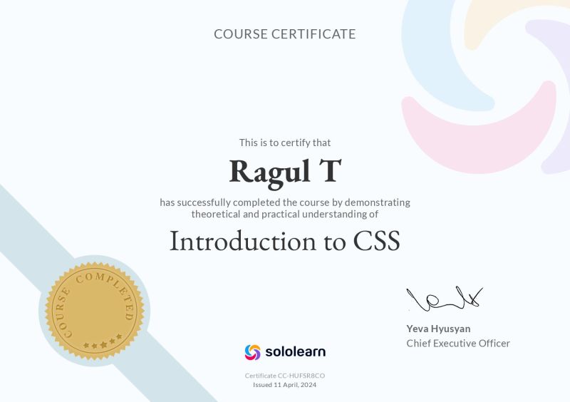 Ragul T on LinkedIn: Excited to complete an entire CSS course in solo… Ragul T on LinkedIn: Excited to complete an entire CSS course in solo…