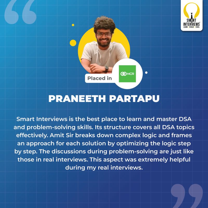Smart Interviews on LinkedIn: #studenttestimonial #dsa #coding # ... Smart Interviews on LinkedIn: #studenttestimonial #dsa #coding # ...