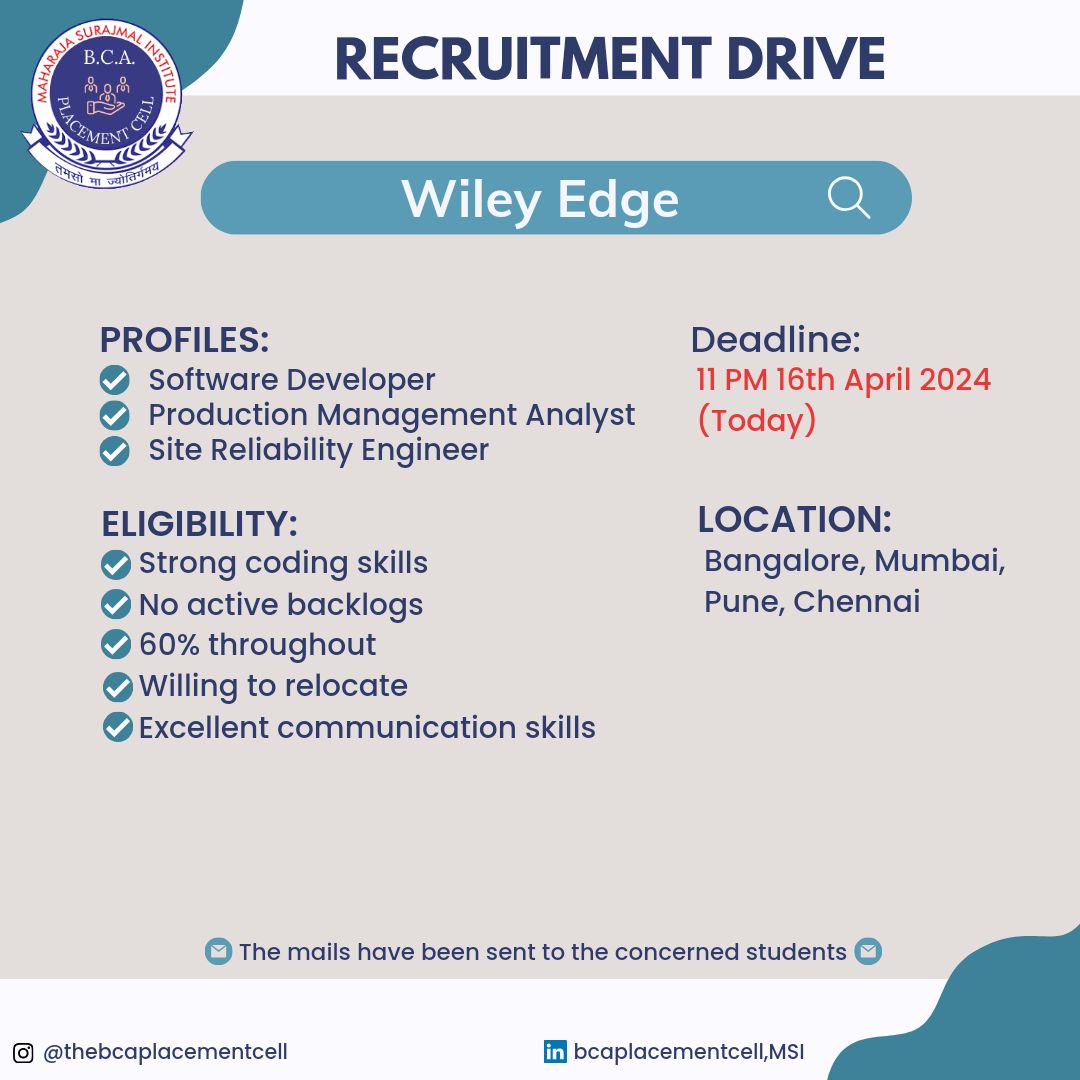 #wileyedge #msi #bca #bcaplacementcell #opportunity #placement… | BCA ... #wileyedge #msi #bca #bcaplacementcell #opportunity #placement… | BCA ...