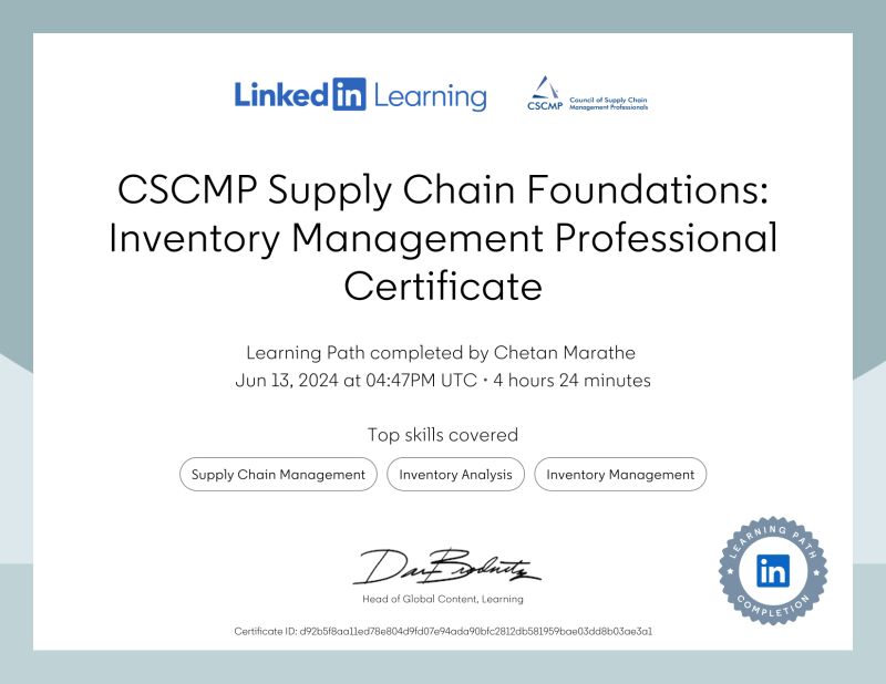 Chetan Marathe on LinkedIn: Certificate of Completion Chetan Marathe on LinkedIn: Certificate of Completion