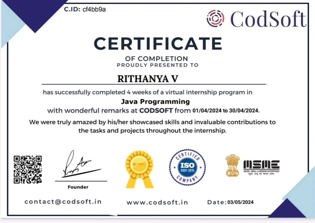 RITHANYA VIJAYAKUMAR on LinkedIn: #java RITHANYA VIJAYAKUMAR on LinkedIn: #java