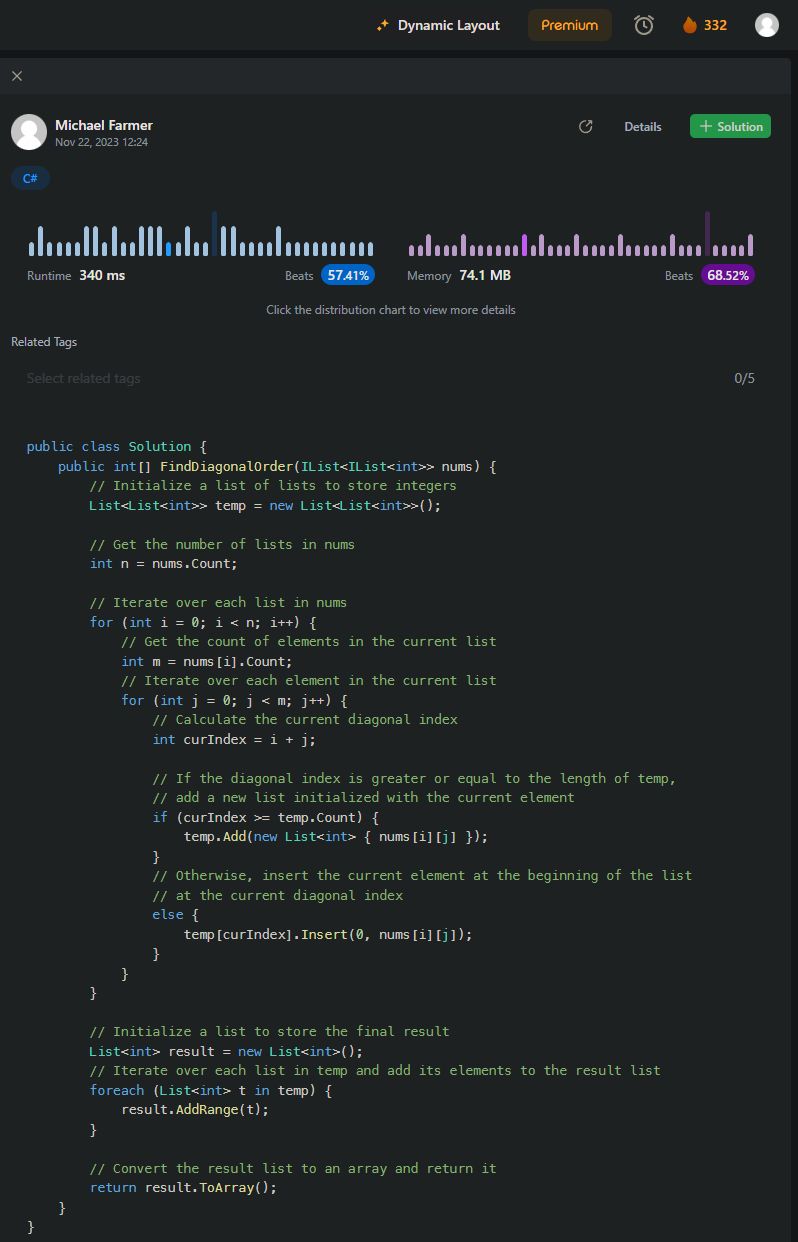 Michael Farmer on LinkedIn: Day 332 of Daily LeetCode | 1424. Diagonal ... Michael Farmer on LinkedIn: Day 332 of Daily LeetCode | 1424. Diagonal ...