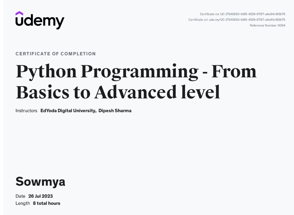 Sowmya Nallagorla on LinkedIn: #python #pythonprogramming #udemy Sowmya Nallagorla on LinkedIn: #python #pythonprogramming #udemy