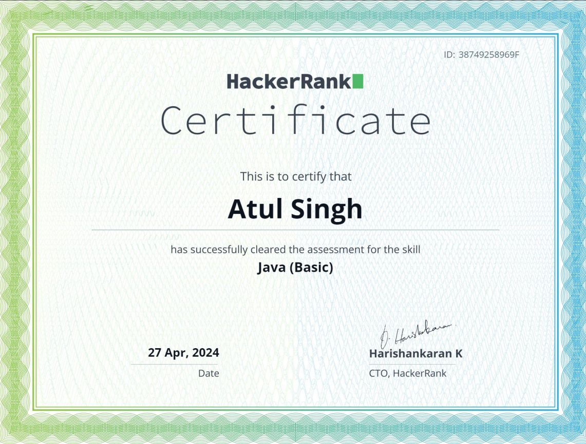 I earned a Java (Basic) certificate! | Atul Singh posted on the topic ... I earned a Java (Basic) certificate! | Atul Singh posted on the topic ...