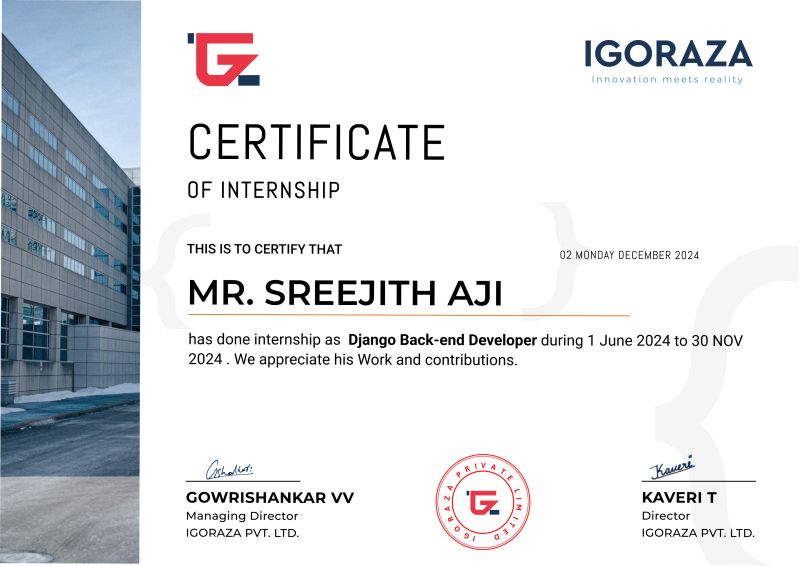 Sreejith Aji on LinkedIn: #python #django #internship #webdevelopment Sreejith Aji on LinkedIn: #python #django #internship #webdevelopment