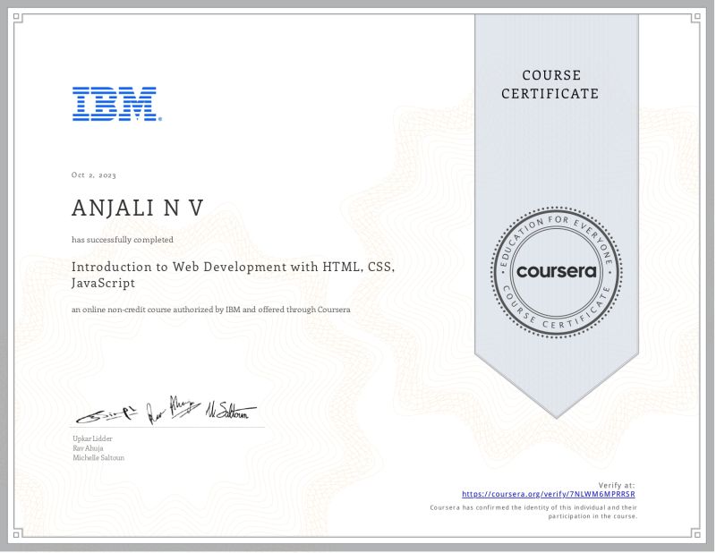 #webdevelopment #html #css #javascript #certificationachieved | Anjali N V #webdevelopment #html #css #javascript #certificationachieved | Anjali N V