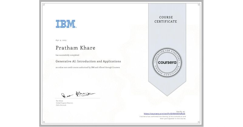 #generativeai #ibm #coursera #ai #learning | Pratham Khare #generativeai #ibm #coursera #ai #learning | Pratham Khare