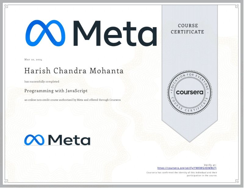Harish Chandra Mohanta on LinkedIn: #javascript #coursera #meta # ... Harish Chandra Mohanta on LinkedIn: #javascript #coursera #meta # ...