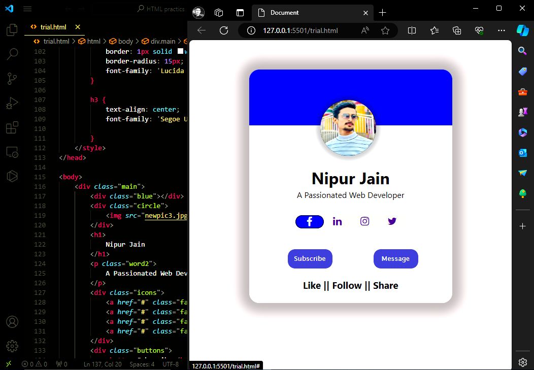 My Responsive Profile Card with HTML & CSS | Nipur Jain posted on the ... My Responsive Profile Card with HTML & CSS | Nipur Jain posted on the ...