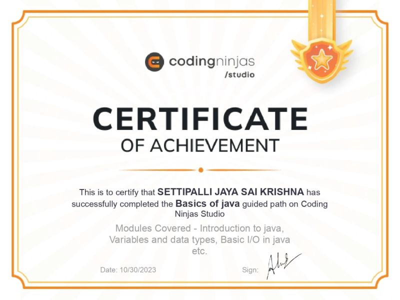 Jaya sai Krishna Settipalli on LinkedIn: #codingninjas #java Jaya sai Krishna Settipalli on LinkedIn: #codingninjas #java