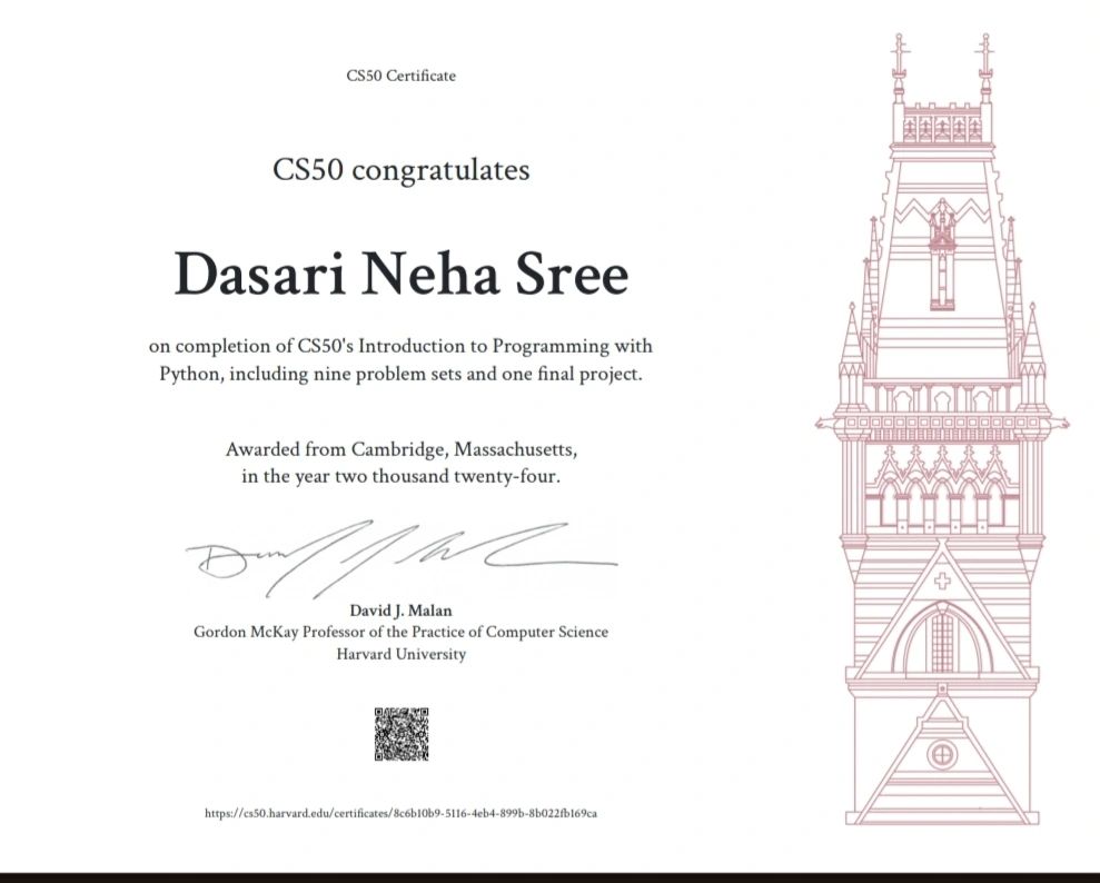 Dasari Neha Sree on LinkedIn: #python #programming #cs50p # ... Dasari Neha Sree on LinkedIn: #python #programming #cs50p # ...