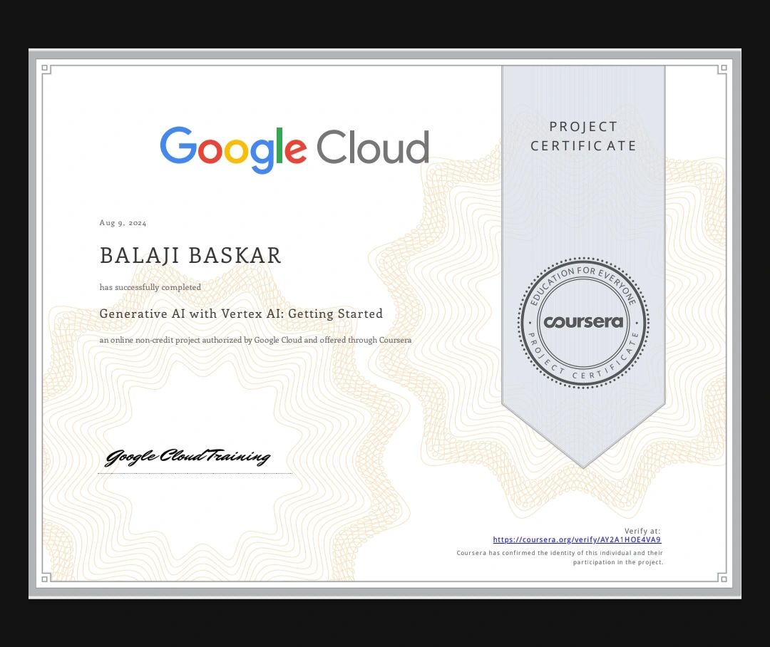 Balaji Baskar on LinkedIn: Successfully Completed Generative AI with ... Balaji Baskar on LinkedIn: Successfully Completed Generative AI with ...