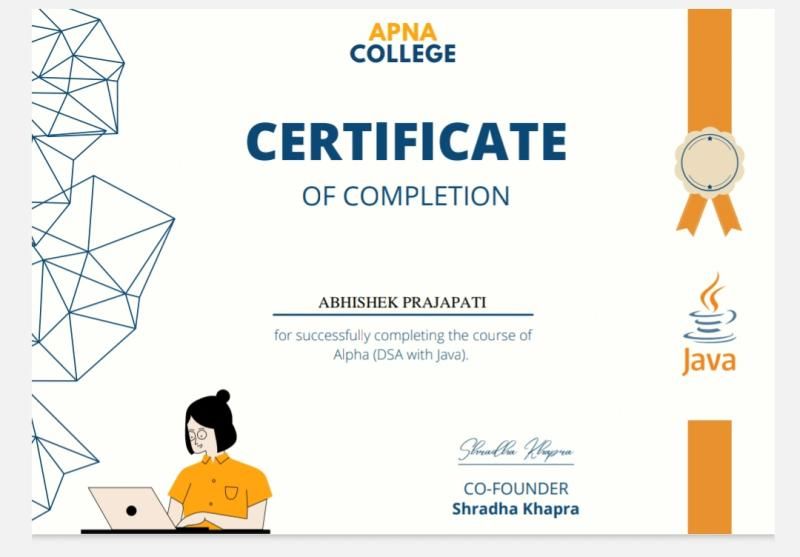 Completed Java + DSA course by Shradha Mam | ABHISHEK PRAJAPATI posted ... Completed Java + DSA course by Shradha Mam | ABHISHEK PRAJAPATI posted ...