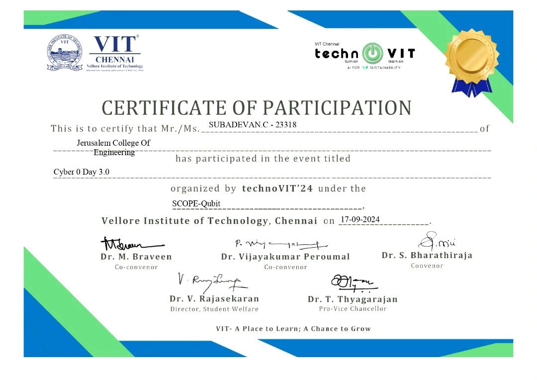 Subadevan C on LinkedIn: #vit #learningexperience Subadevan C on LinkedIn: #vit #learningexperience
