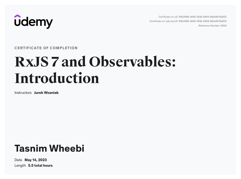Tasnim Wheebi on LinkedIn: RxJS 7 and Observables course by Jurek ... Tasnim Wheebi on LinkedIn: RxJS 7 and Observables course by Jurek ...