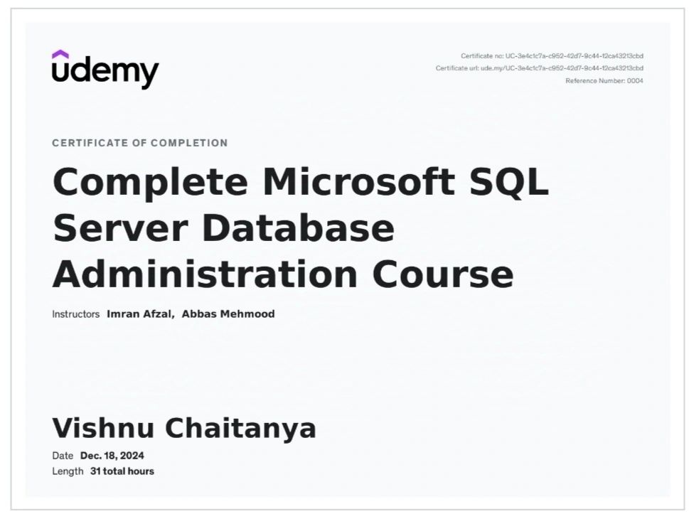 Vishnu Chaitanya Meka on LinkedIn: #sqlserver #databaseadministration # ... Vishnu Chaitanya Meka on LinkedIn: #sqlserver #databaseadministration # ...