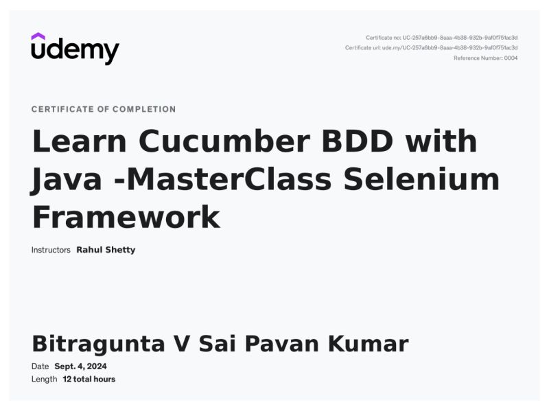 Sai Pavan Kumar Bitragunta on LinkedIn: #selenium #cucumber #udemy # ... Sai Pavan Kumar Bitragunta on LinkedIn: #selenium #cucumber #udemy # ...