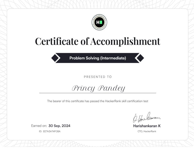 Princy Pandey on LinkedIn: #problemsolving #intermediate #certification ... Princy Pandey on LinkedIn: #problemsolving #intermediate #certification ...