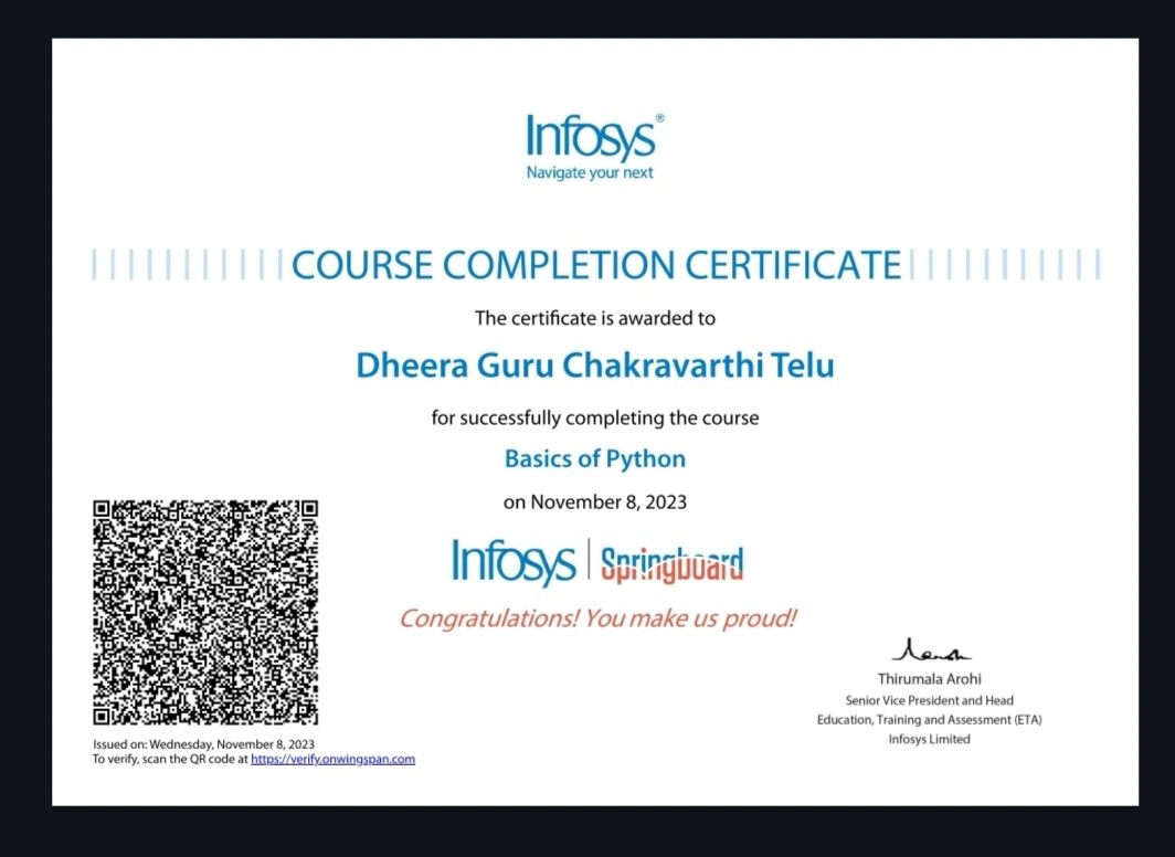 Telu Guru Chakravarthi on LinkedIn: #infosys #infosysspringboard #python Telu Guru Chakravarthi on LinkedIn: #infosys #infosysspringboard #python