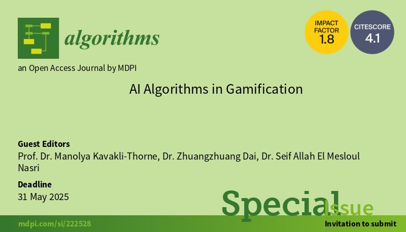 Algorithms MDPI on LinkedIn: #specialissue #gamification #ai # ... Algorithms MDPI on LinkedIn: #specialissue #gamification #ai # ...