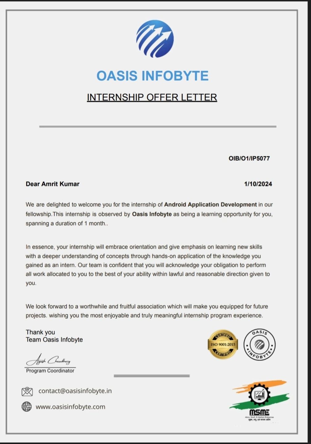 Amrit Kumar on LinkedIn: #oasisinfobyte #android Amrit Kumar on LinkedIn: #oasisinfobyte #android