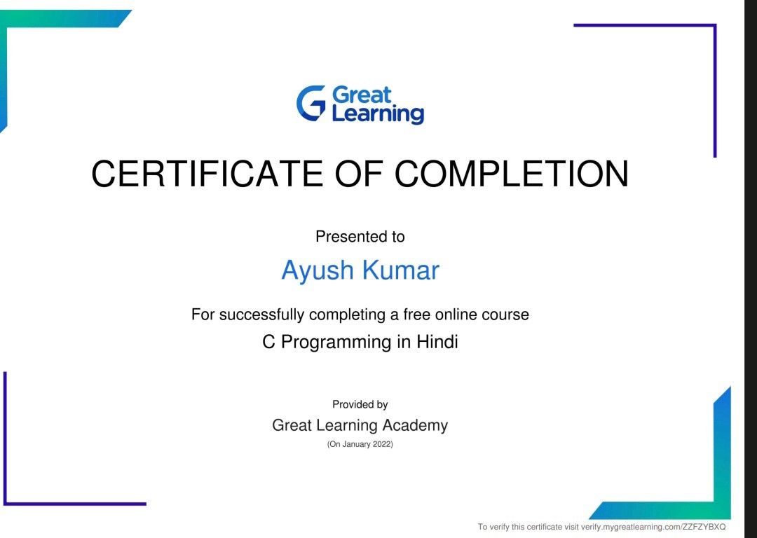 I earned C programming certification! | Ayush Kumar posted on the topic ... I earned C programming certification! | Ayush Kumar posted on the topic ...