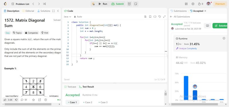 #100daysofcode #day56 #leetcode #matrix #diagonals #problemsolving #dsa ... #100daysofcode #day56 #leetcode #matrix #diagonals #problemsolving #dsa ...