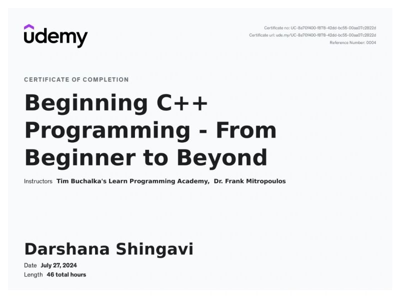 Darshana Shingavi on LinkedIn: #cplusplus #programming #continuouslearning Darshana Shingavi on LinkedIn: #cplusplus #programming #continuouslearning