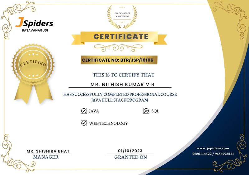 NITHISH KUMAR V R on LinkedIn: #javafullstack #sql #jspiders # ... NITHISH KUMAR V R on LinkedIn: #javafullstack #sql #jspiders # ...
