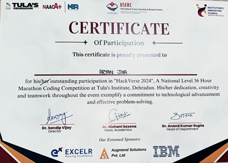 Aryan Jha on LinkedIn: #hackverse #hackathon #nationallevel # ... Aryan Jha on LinkedIn: #hackverse #hackathon #nationallevel # ...