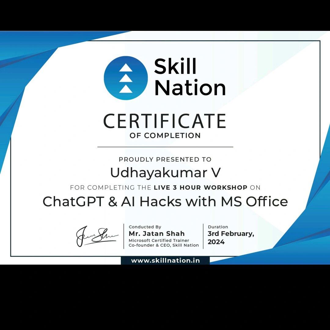 Udhaya Kumar on LinkedIn: Successfully completed.... Udhaya Kumar on LinkedIn: Successfully completed....