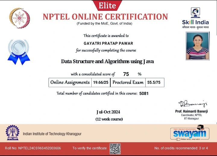GAYATRI PAWAR on LinkedIn: #nptel #datastructures #algorithms #java # ... GAYATRI PAWAR on LinkedIn: #nptel #datastructures #algorithms #java # ...