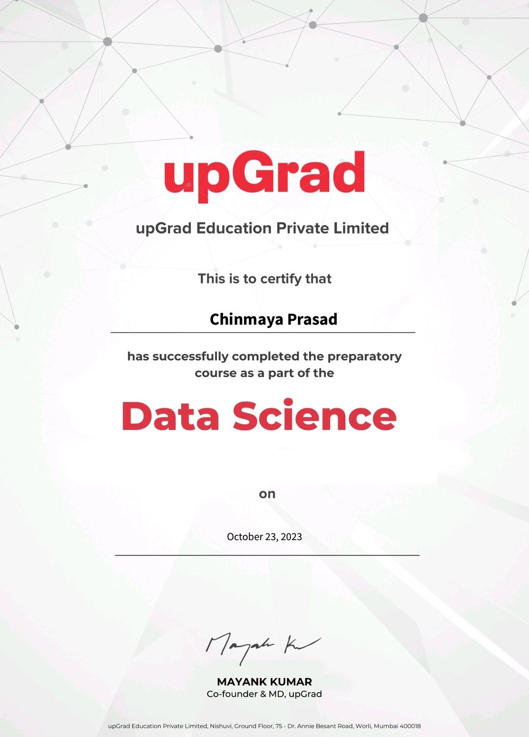 Chinmaya Prasad B D on LinkedIn: #datascience #upgrad #learningjourney Chinmaya Prasad B D on LinkedIn: #datascience #upgrad #learningjourney