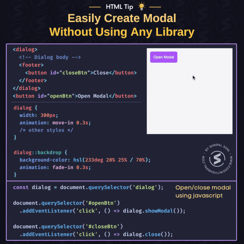 How to create a modal using HTML | Shripal Soni posted on the topic ... How to create a modal using HTML | Shripal Soni posted on the topic ...